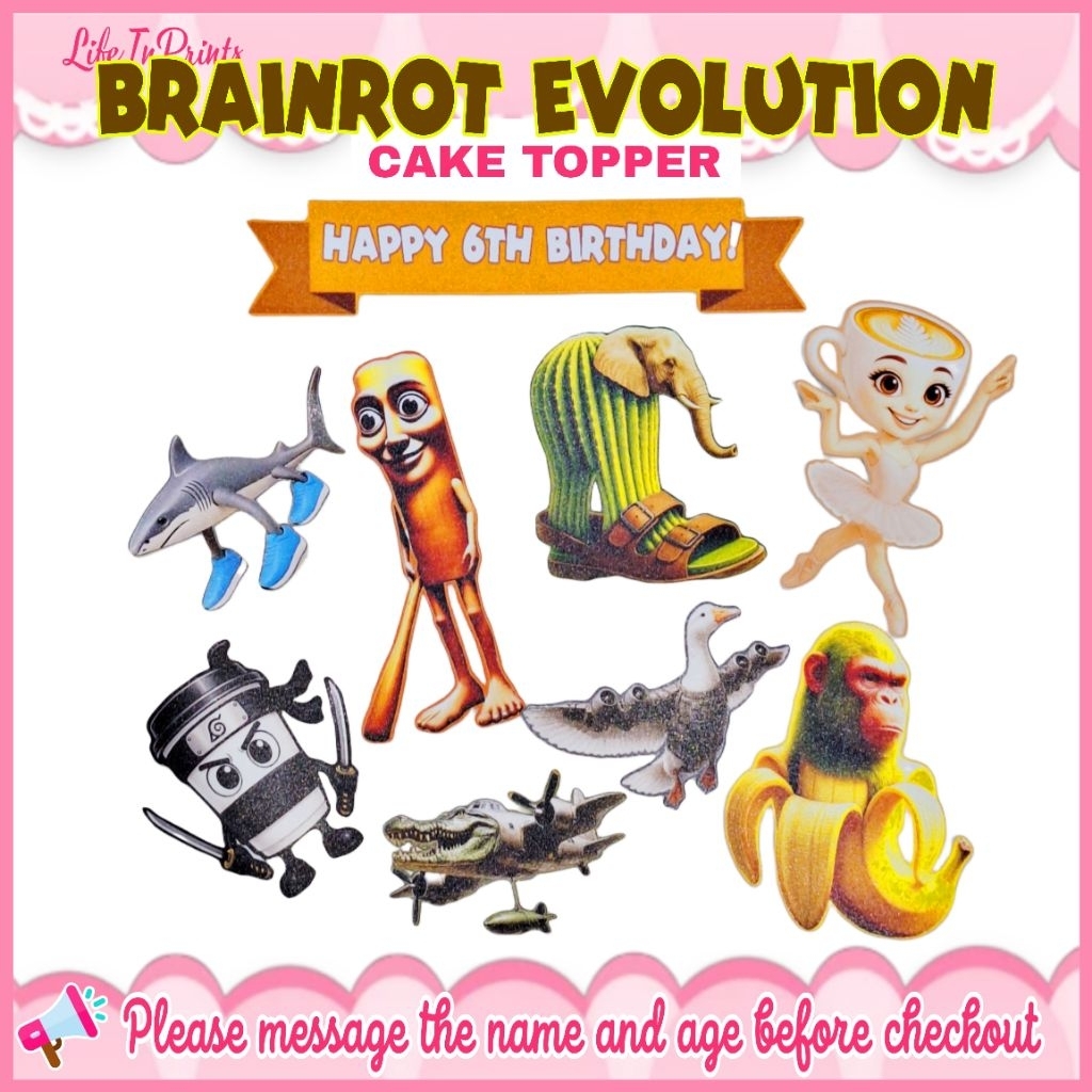 BRAINROT$ EVOLUTION cake topper/ Printed/Personalized with NAME and AGE ...