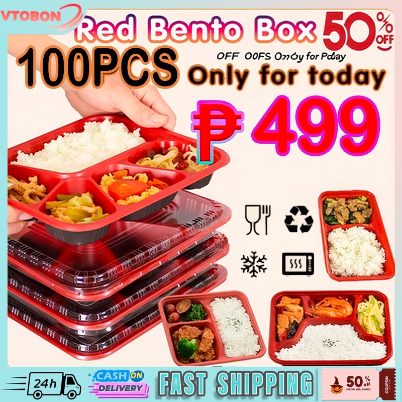 100PCS Quality Bento Box Disposable with Lid 2/3/4Grid Partition ...