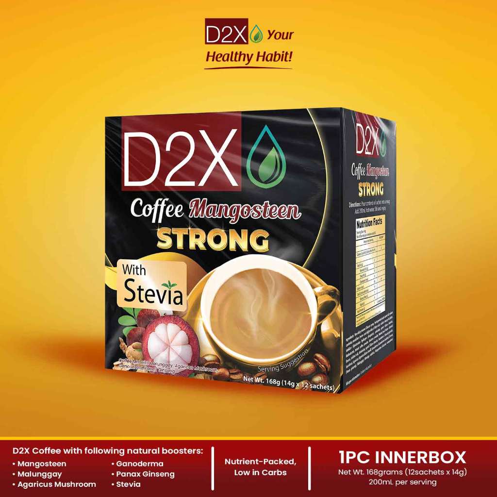 D2X Coffee Mangosteen Strong Sweetened with Stevia (14g x 12 sachets ...
