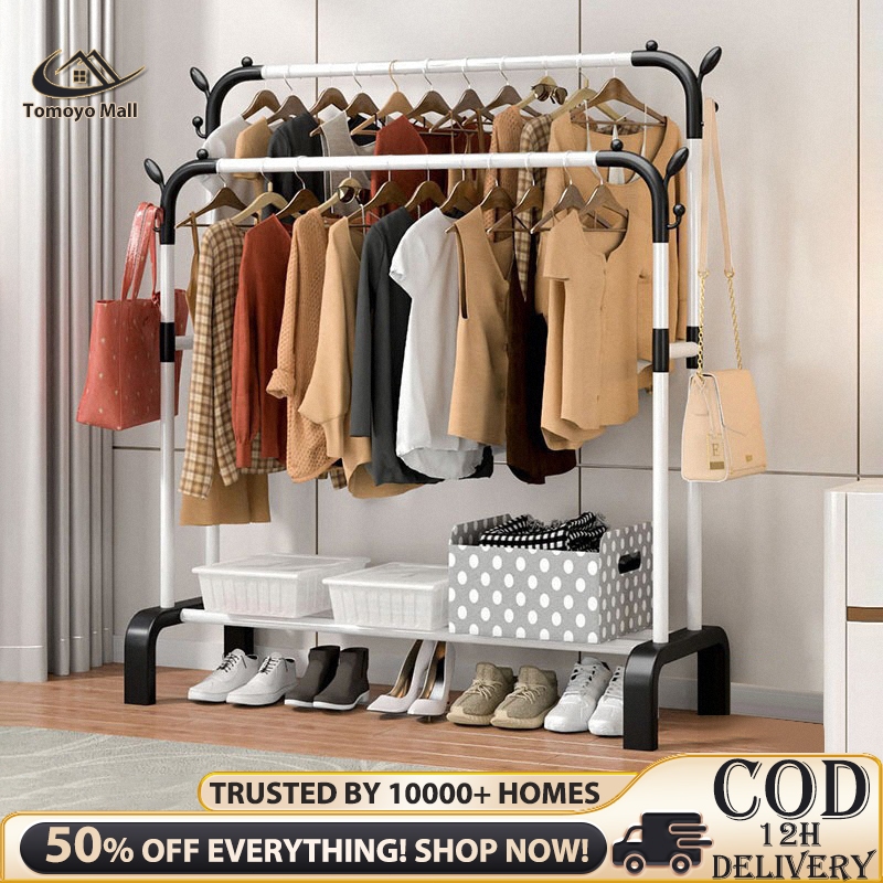Floor Standing Sampayan Clothes Rack Stand Double Rod Clothing Rack ...