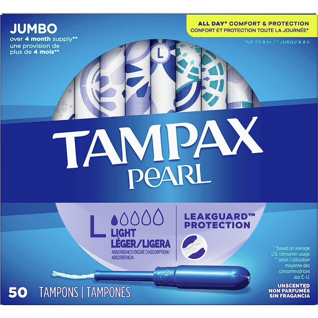 Tampax Pearl Leakguard Protection Tampons Jumbo Unscented All Day ...