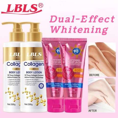 LBLS Dual-Effect Whitening SPF90 PA+++ Sunscreen Cream & Collagen Whitening Body Lotion Set ...