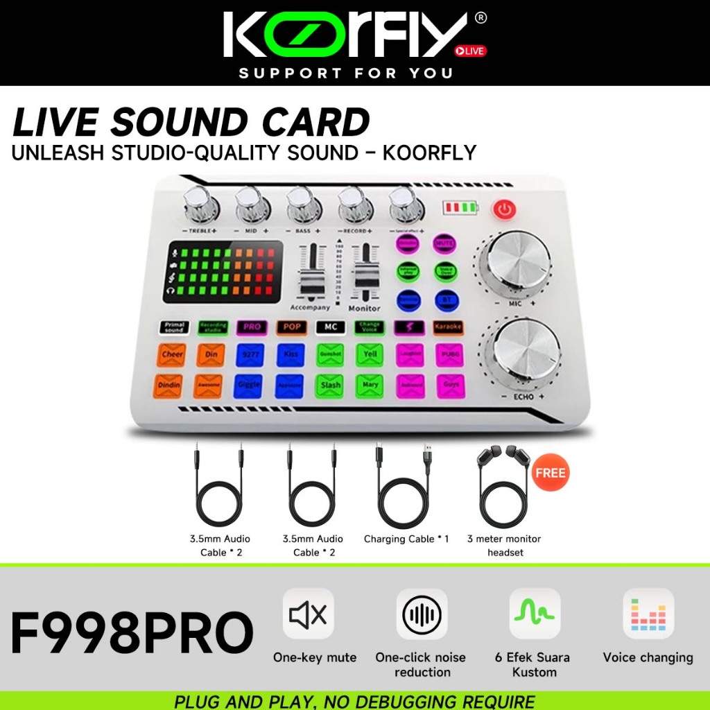 KOORFLY F998 PRO Live Sound Card Mic Kit Professional Sound Mixer Mic Set Audio Recording ...