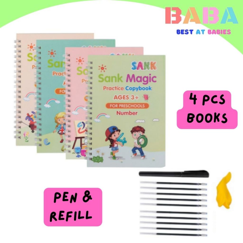 BABA 4 Pcs.Set Sank Magic With Refill Pen Practice Writing Kids ...