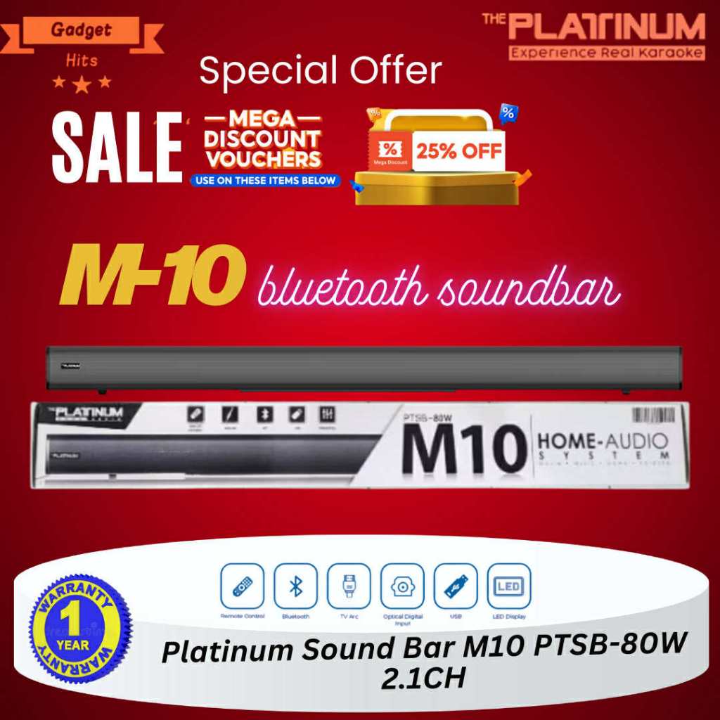 The Platinum Sound Bar M10 PTSB-80W 2.1CH with Bluetooth/USB/Aux/Line ...
