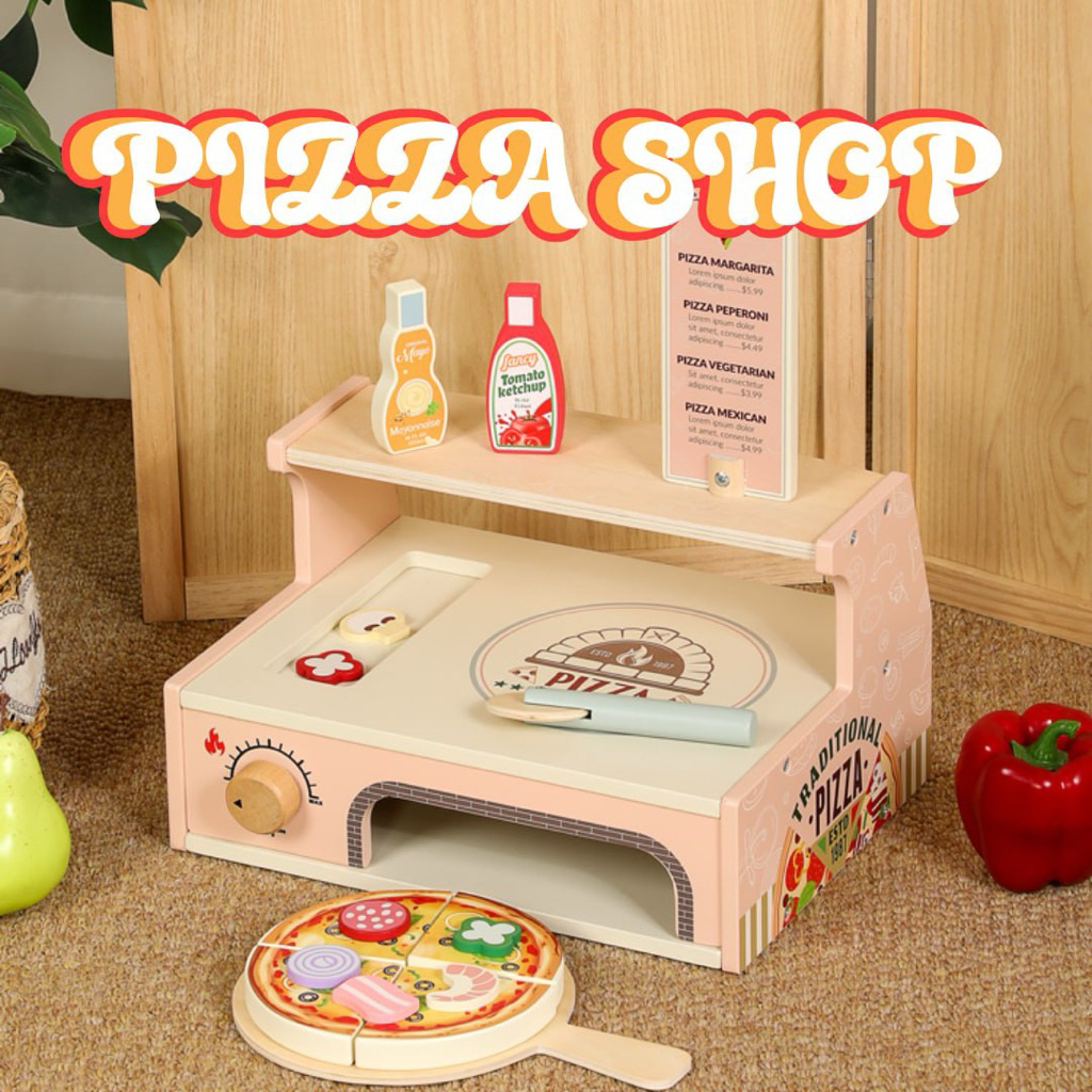 One Elephant Wooden Pizza Shop Pretend Play Toys Kids Boys Girls Pizza ...