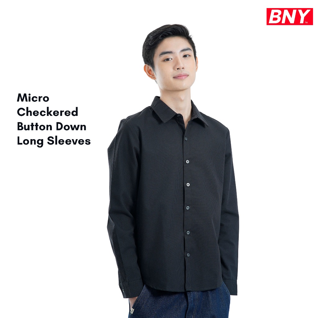 BNY Micro Checkered Long Sleeve Button Down Shirt (558) | Shopee ...