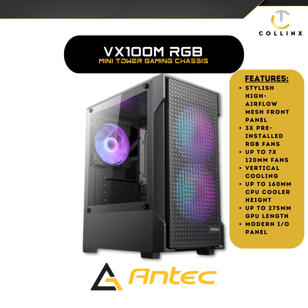 Antec VX100M Mini Tower Gaming Chassis | Stylish High-Airflow Mesh ...