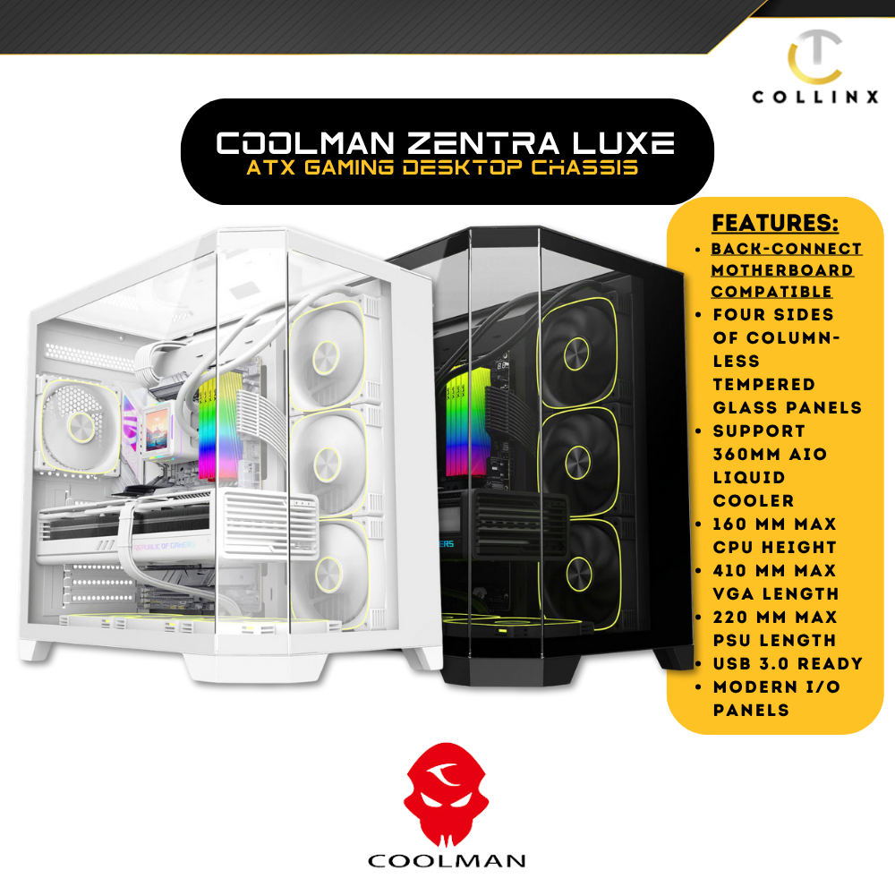 Coolman Zentra Luxe ATX Gaming Desktop Chassis | Back-Connect ...