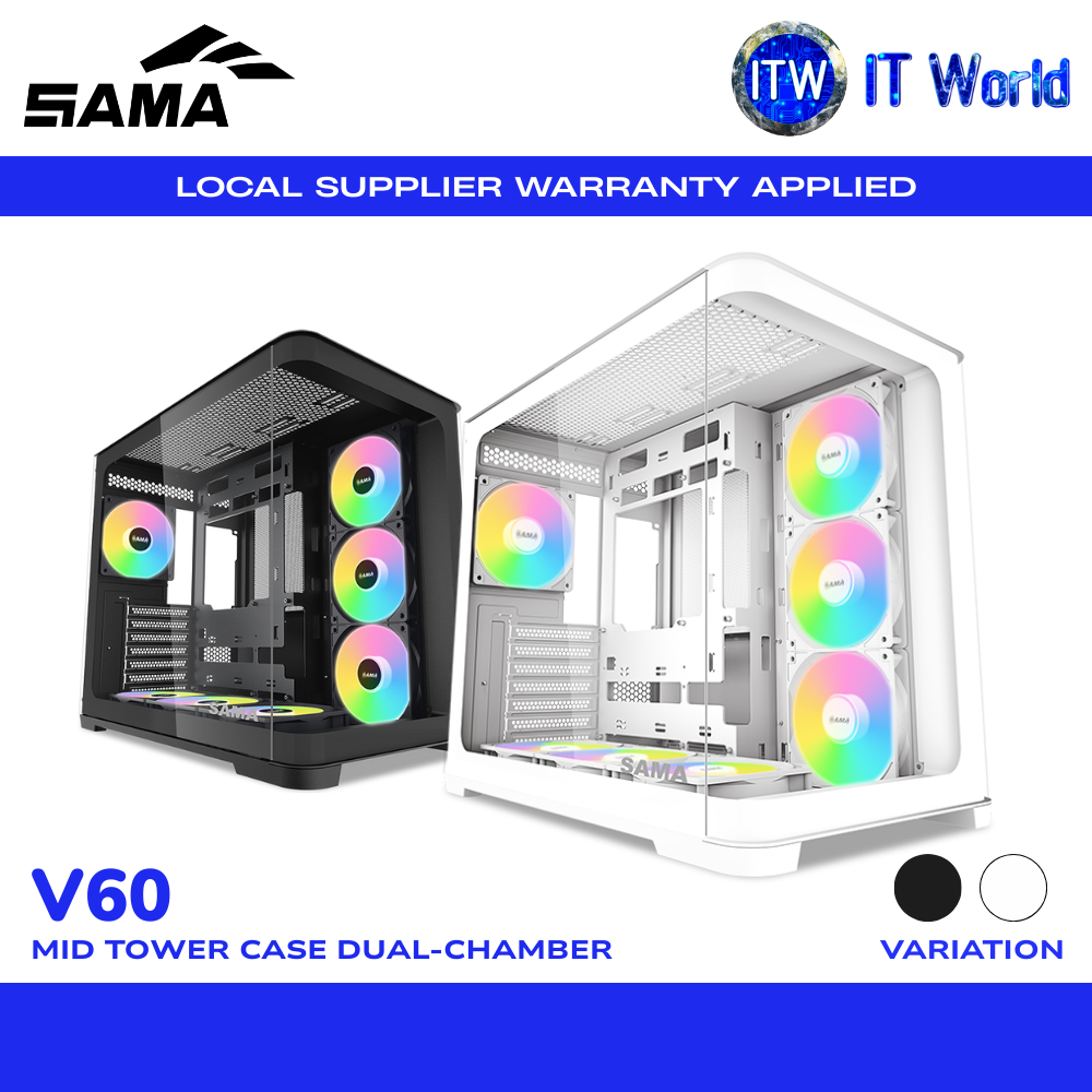 SAMA V60 Mid Tower Case | ATX / Dual-Chamber / 10× ARGB Fans / USB-C ...