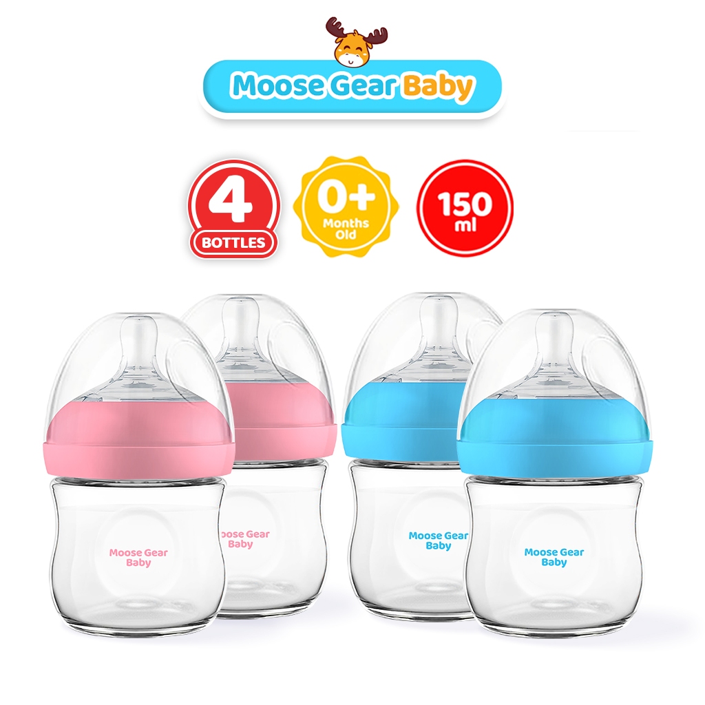 Moose Gear Baby Bottle 150ml 4pcs Bundle Blue/Pink Anti Colic Feeding ...