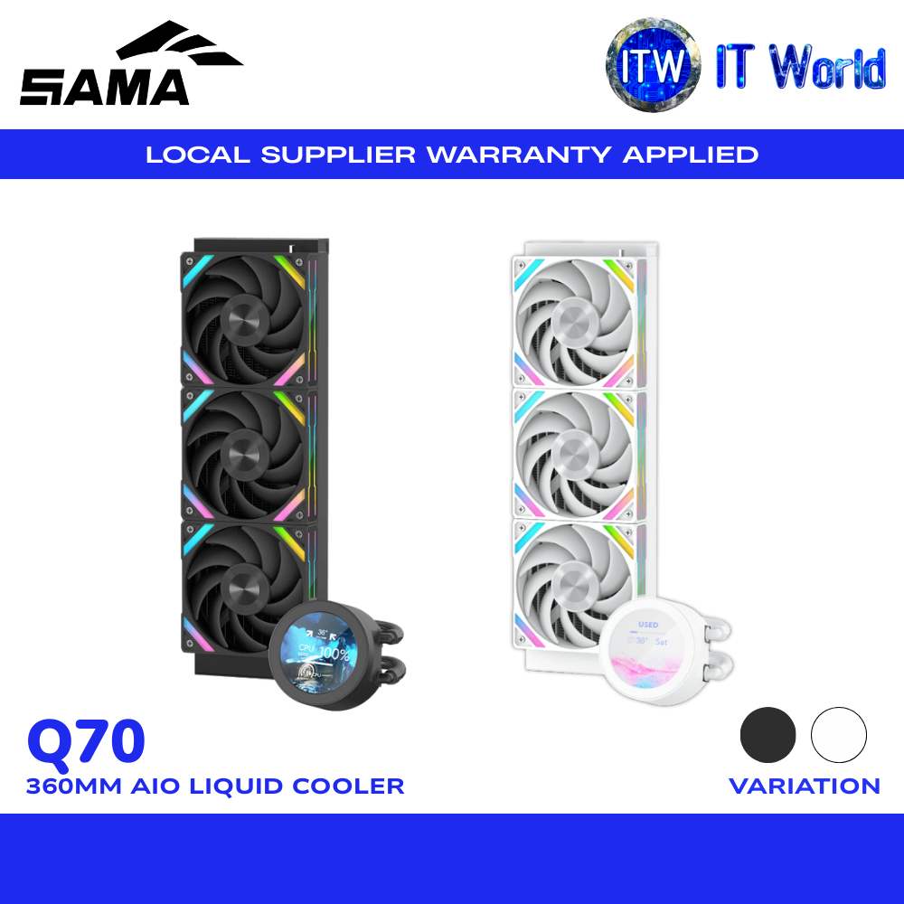 SAMA Q70 360mm AIO Liquid Cooler | Detachable LCD / ARGB / (Black ...