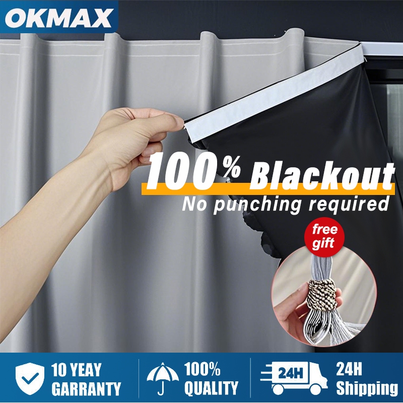 No Punch 100% Blackout Curtains with Black Liner No Gusot Magic Tape ...