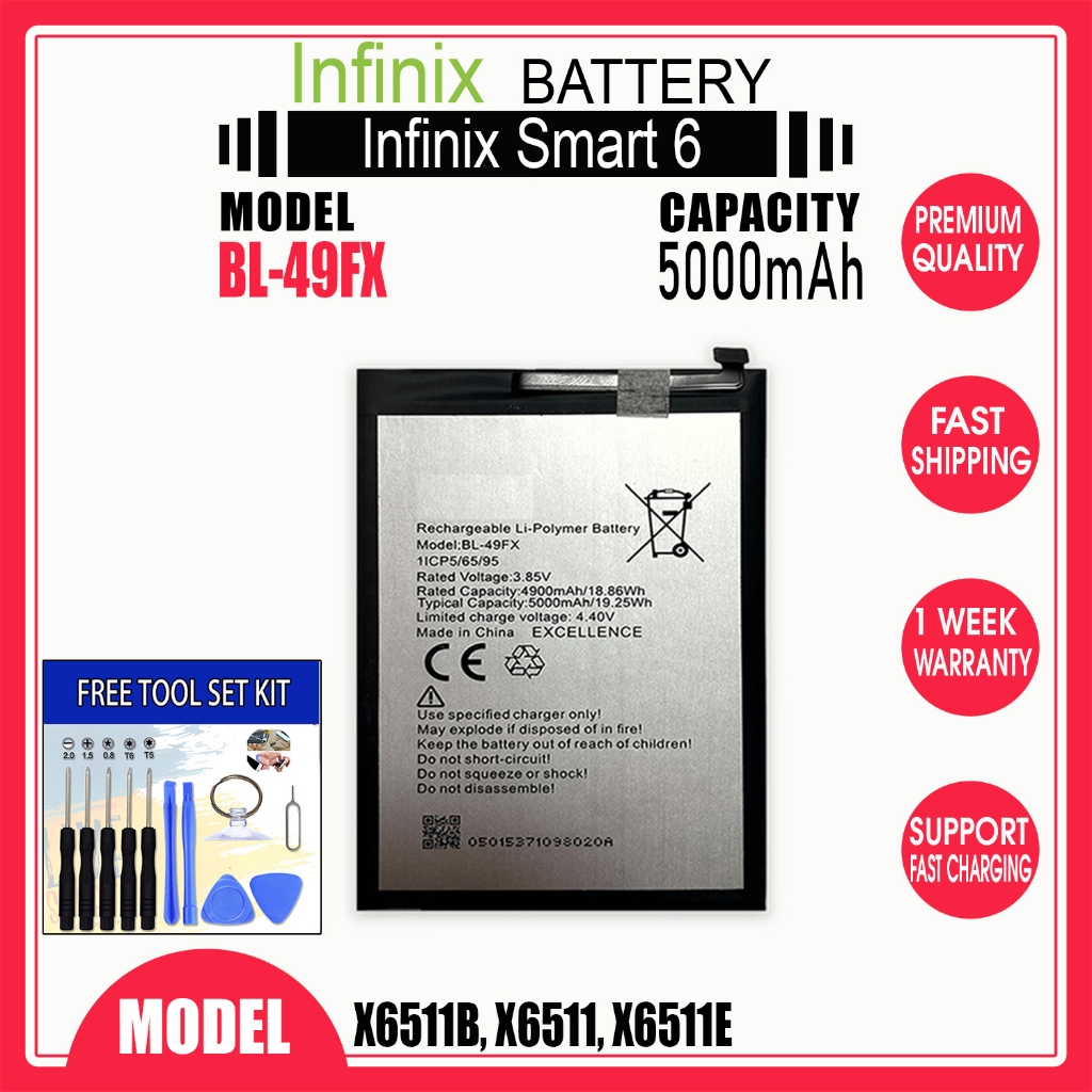 BL-49FX BATTERY FOR INFINIX SMART 6 BATTERY MODEL BL-49FX 5000MAH ...