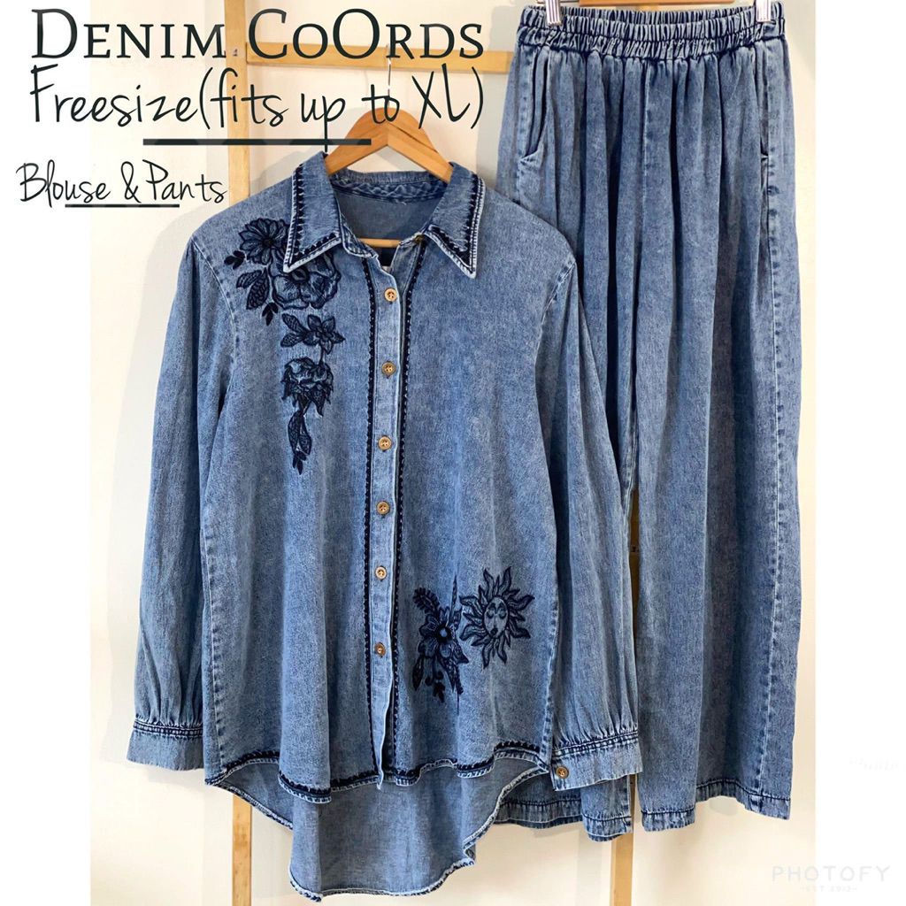 DENIM TERNO(Blouse&Pants) | Shopee Philippines