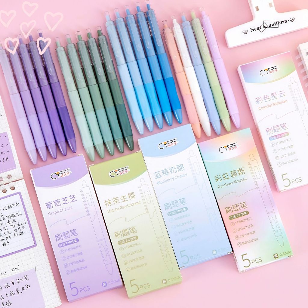 5Pcs/set Gel Pen Neutral Pen 0.5mm Black Ink Morandi Color Simple Gel ...