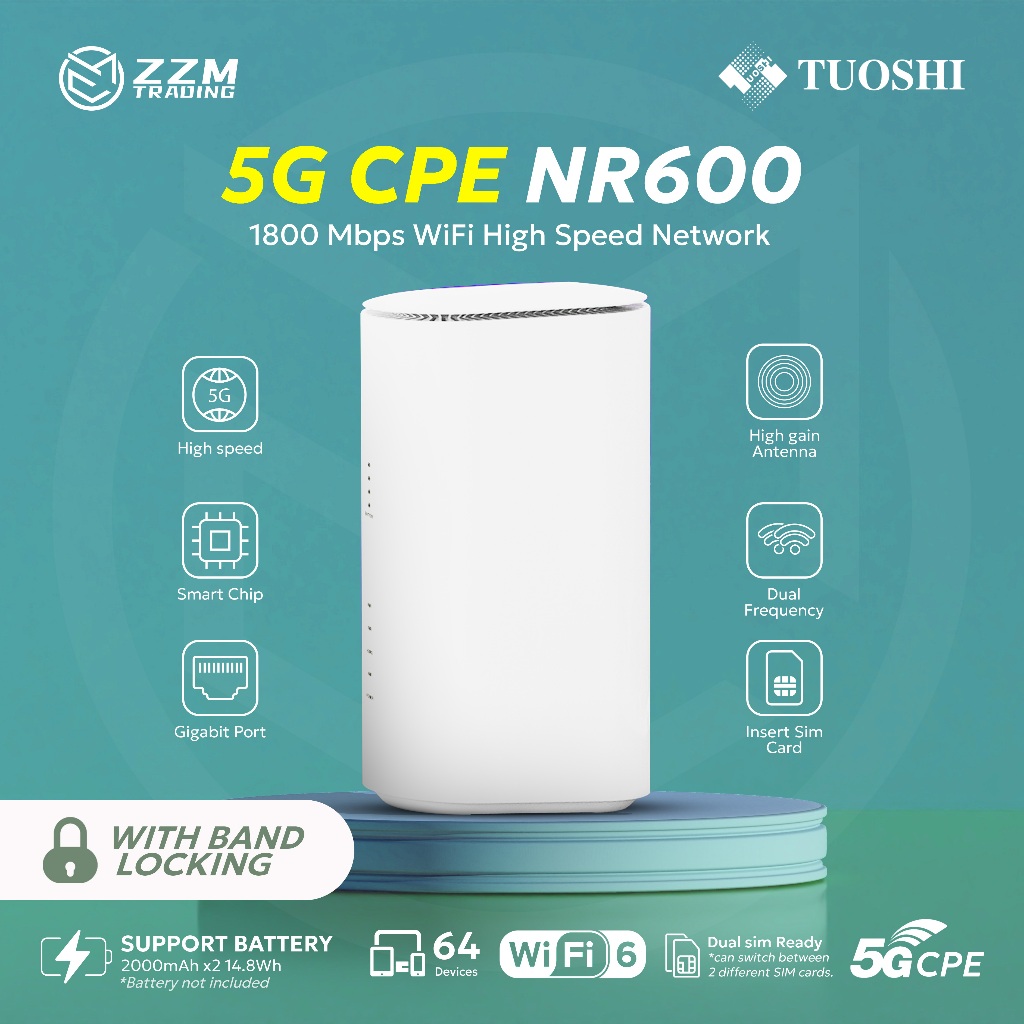 Tuoshi 5G CPE Router NR600 Openline Dual Sim 1800 Mbps Wi-Fi 6 2000mAh ...