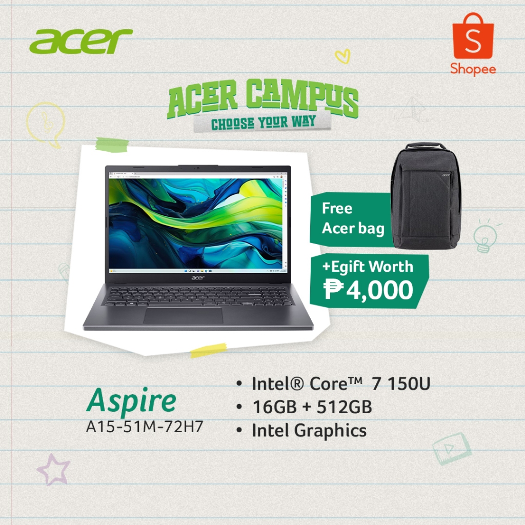 Acer Aspire A15-51M-72H7|15.6" FHD|Intel Core 7|16GB + 512GB|Intel UHD ...
