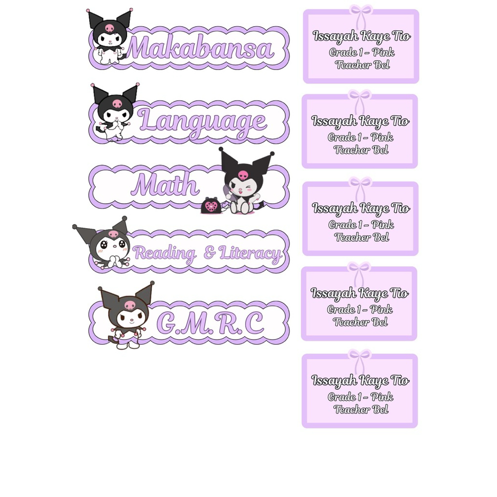 KUROMI STICKER NOTEBOOK SUBJECT WITH NAME | Shopee Philippines