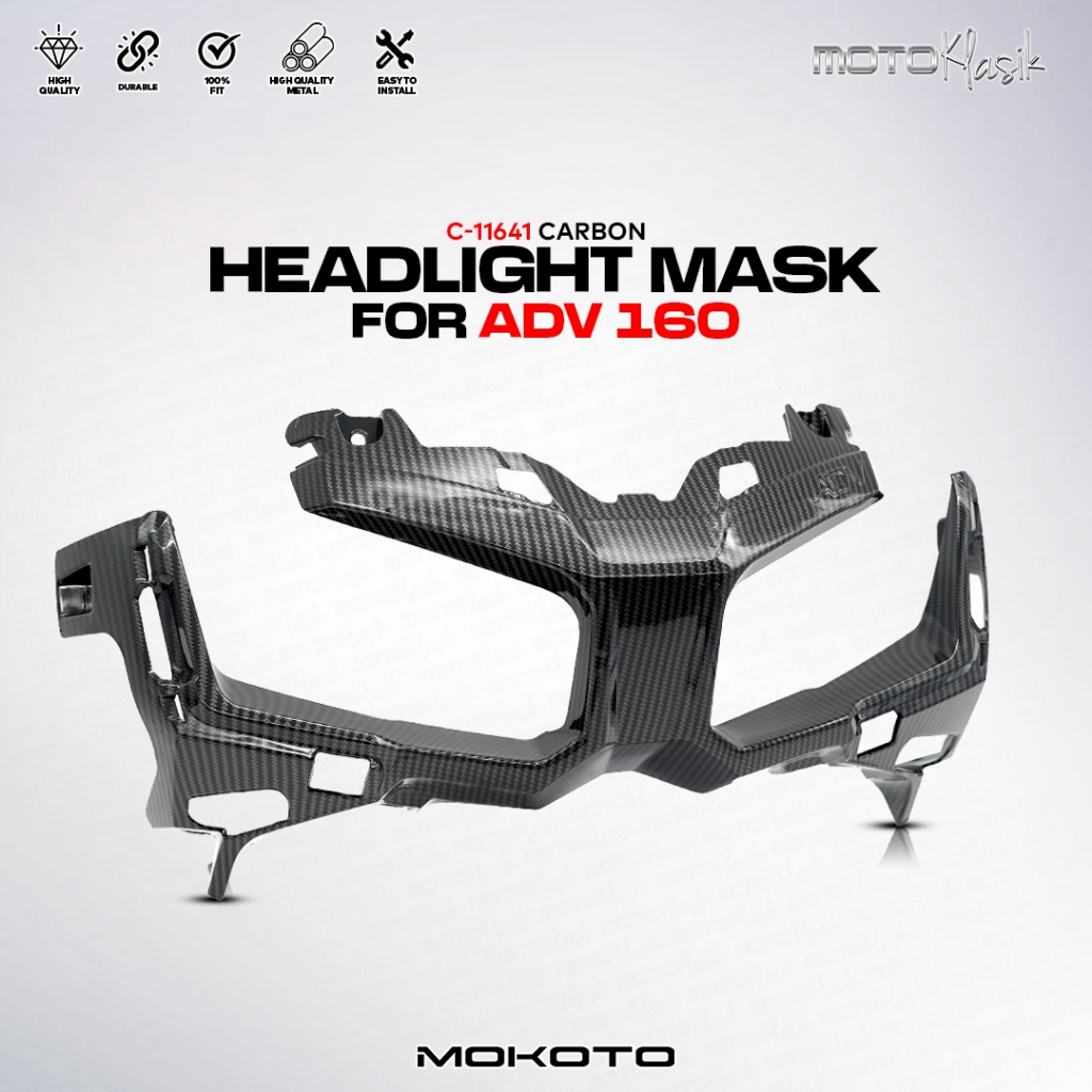 MOKOTO ADV 160 HEADLIGHT MASK CARBON COVER C-11641 FRONT HEADLAMP GRILL ...