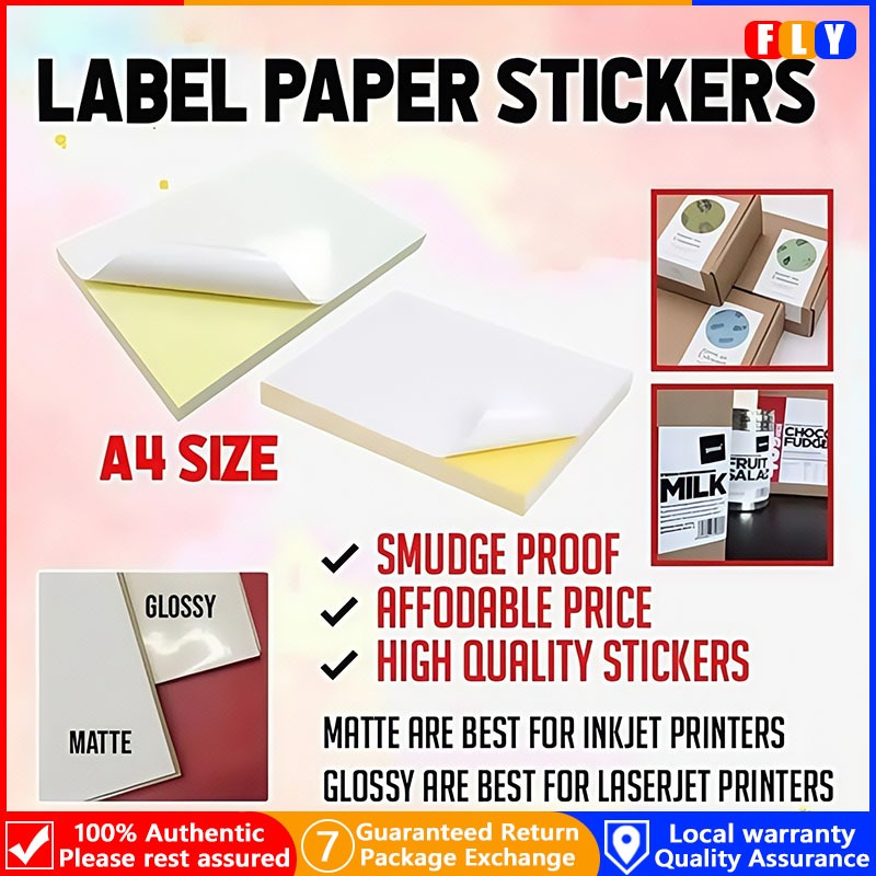 100PCS A4 Blank Stickers Glossy & Matte Finish Self-Adhesive Label ...
