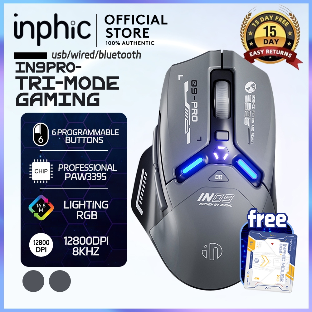 inphic IN9 pro Gaming Mouse Tri-mode Wireless PAW3395 26000dpi 6-button Customized Optical Mouse ...
