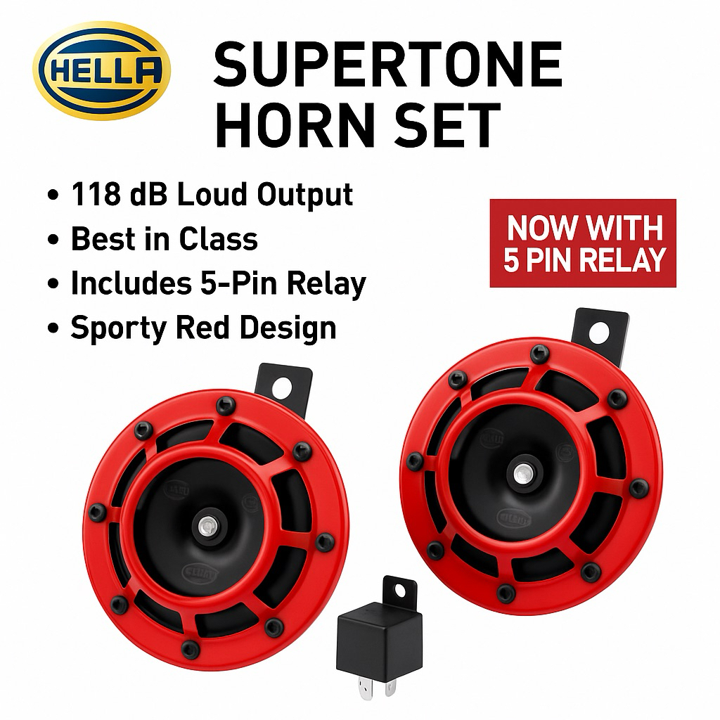 HELLA Supertone Horn Set 118dB with 5-Pin Relay – Loud Dual Tone Car ...