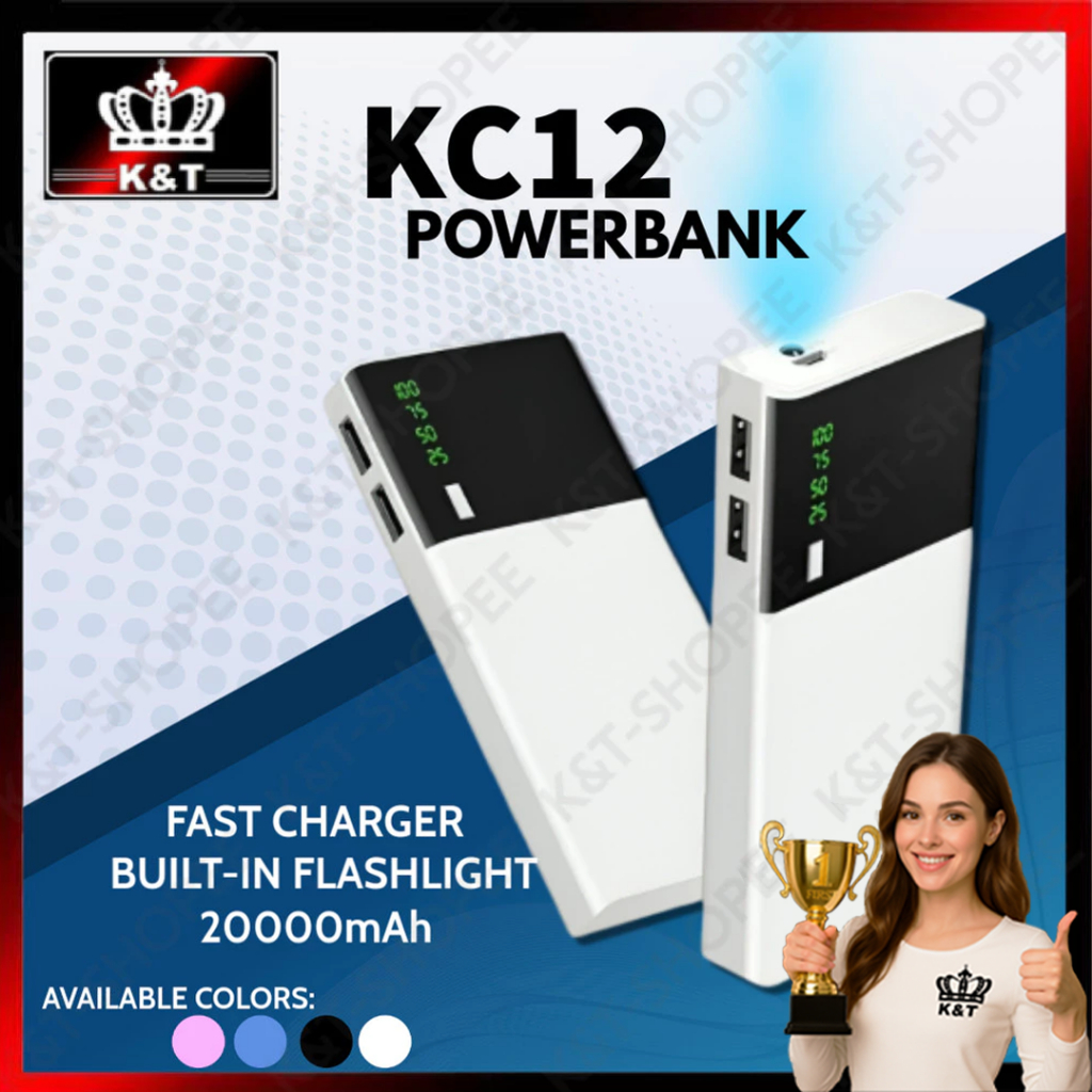 KC12 POWERBANK 20000mAh 2USB with LED Digital Display with flashlight ...