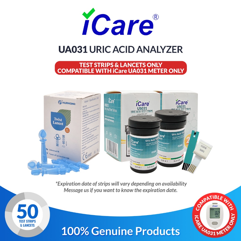 iCare U-T50 Uric Acid Test Strips 50pcs with 50pcs Lancets for iCare ...