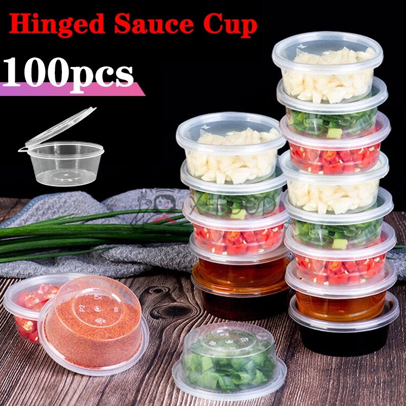 100pcs丨Disposable Hinge Cup With Hinge Lid Seasoning Cup Portable ...