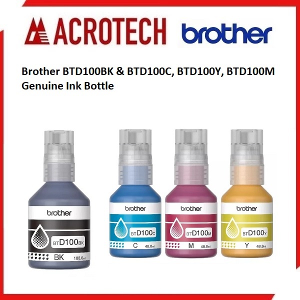 Brother BTD100BK & BTD100C, BTD100Y, BTD100M Genuine Ink Bottle ...