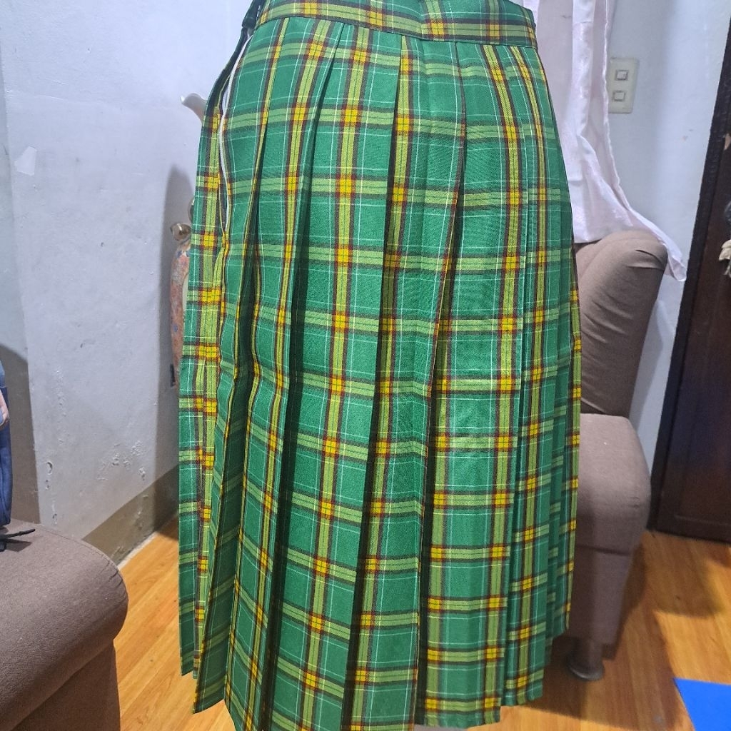 School uniform Palda Katrina Fabric Checkered Green Yellow Round Pleats ...