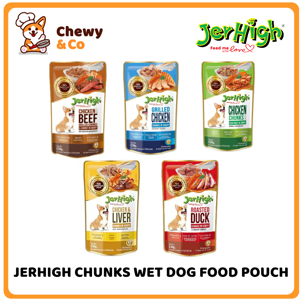 Jerhigh Wet Dog Food Pouch Grilled Chunks in Gravy 130g | Shopee ...