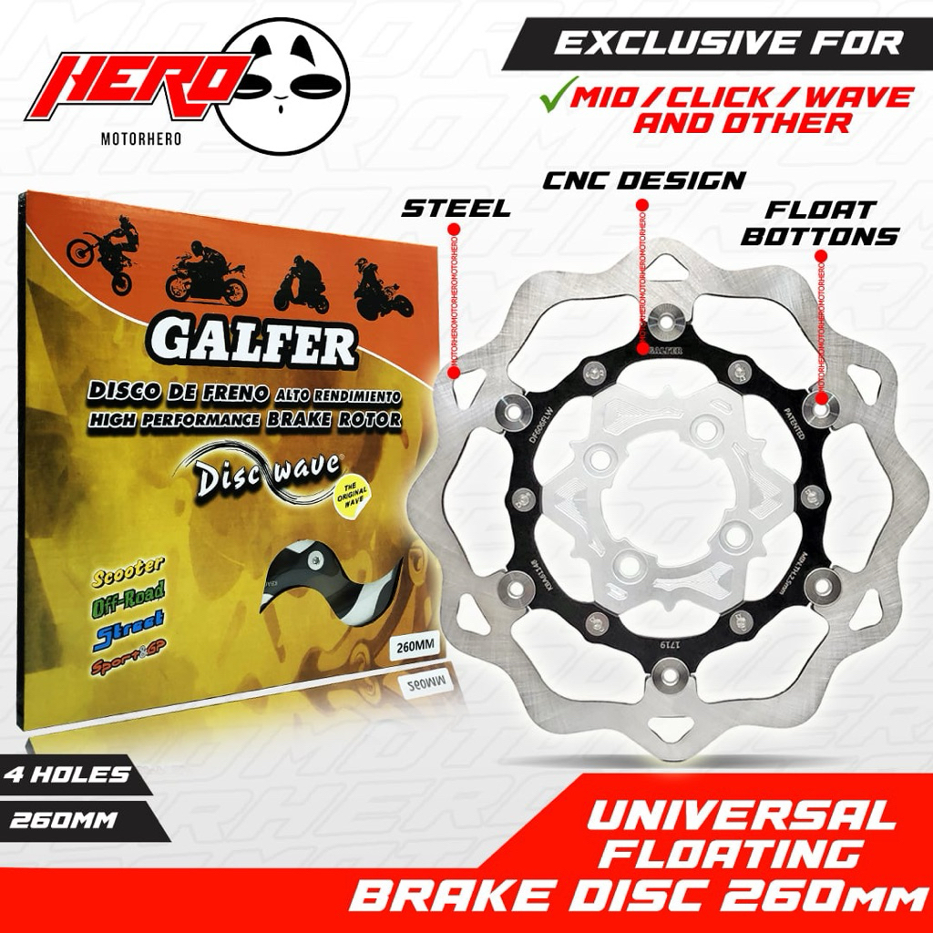 GALFER Front Disc Size 260mm Free With Disc Heart, 4 HOLES CNC BRACKET ...