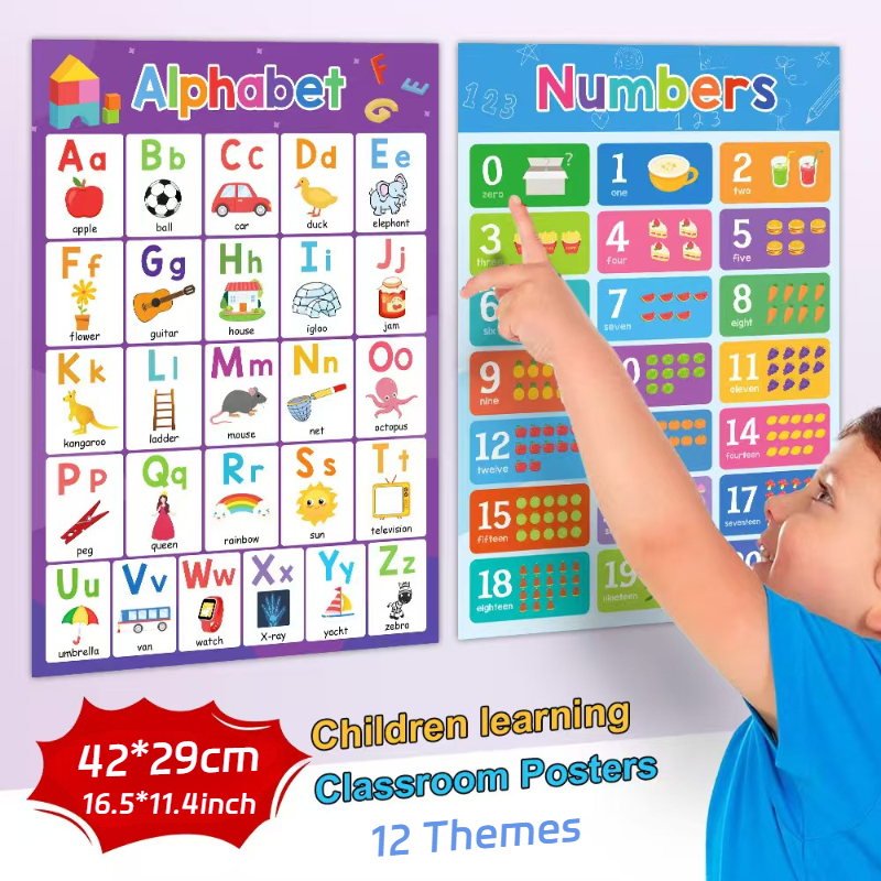 12PCS Chart For Kid Educational Set Wall Colors Numbers Alphabet Chart ...