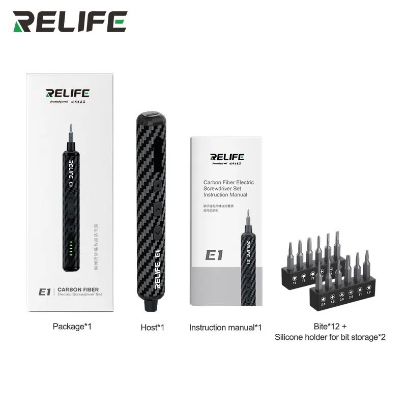 RELIFE E1 Carbon Fiber Electric Torque Screwdriver Set 12 Bits 4LED ...
