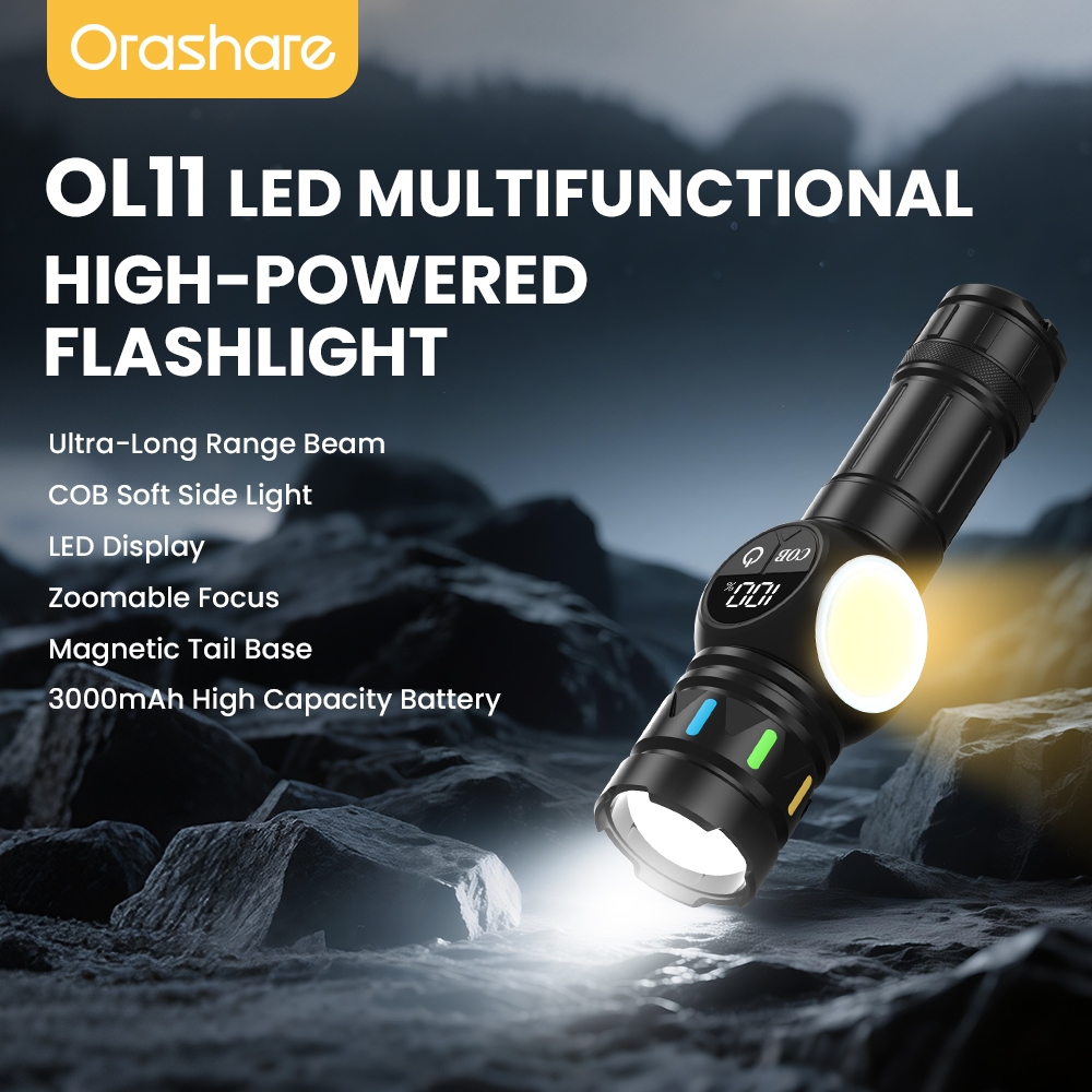 Orashare OL11 3000mAh Rechargeable LED Flashlight Zoomable Laser Light ...