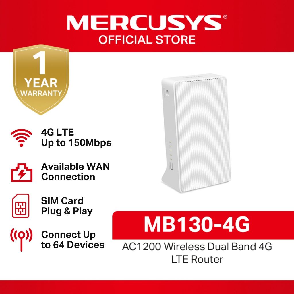 Mercusys Official | MB130-4G | AC1200 | 4G | LTE | Wi-Fi | Openline ...
