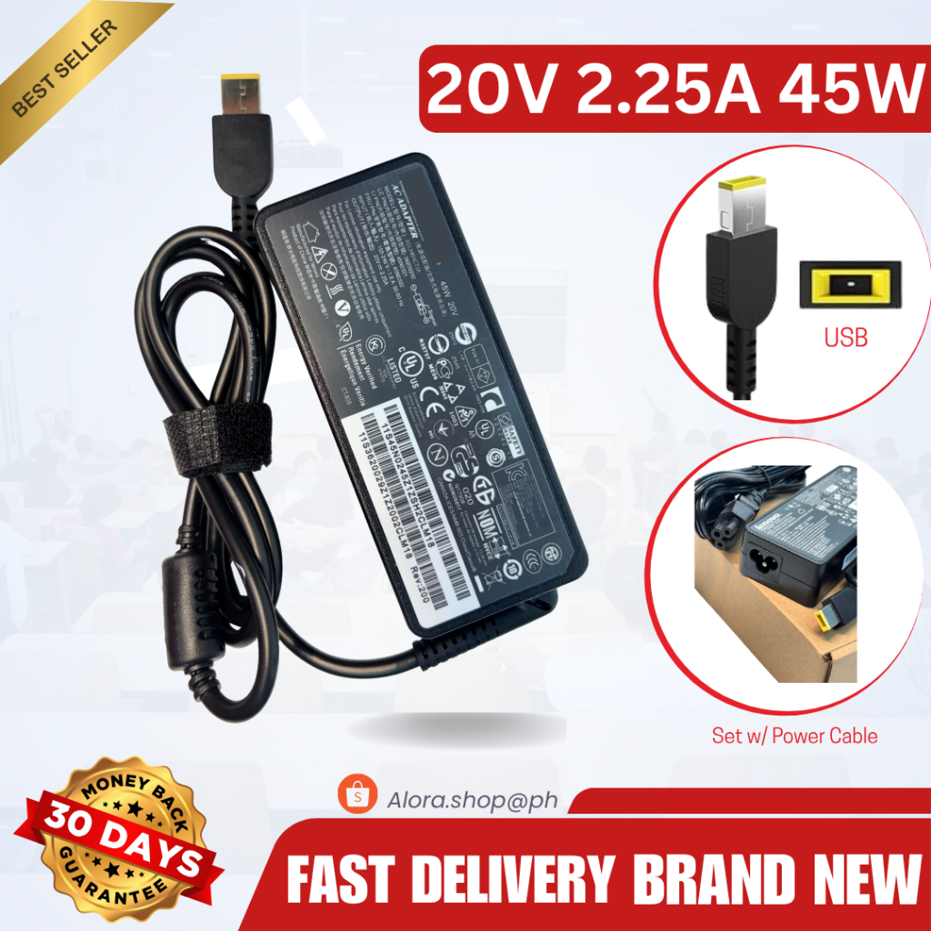 20V 2.25A Laptop Charger 45W (USB Rectangle Tip) Compatible with Lenovo ...
