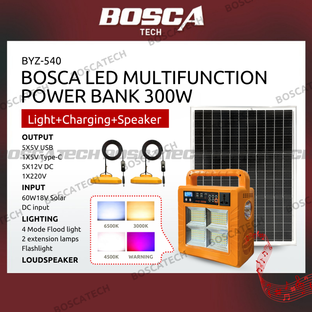 BOSCA 300W Portable Solar Power Station Multi-Output Power Bank with ...