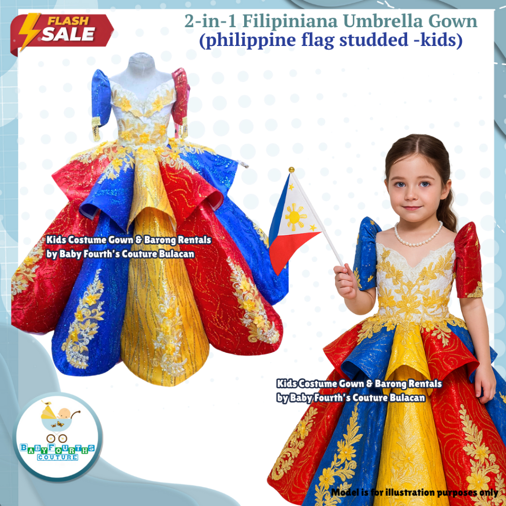 COD Buwan ng Wika Philippine Flag Design Filipiniana Studded Gown for Kids Elegant National ...