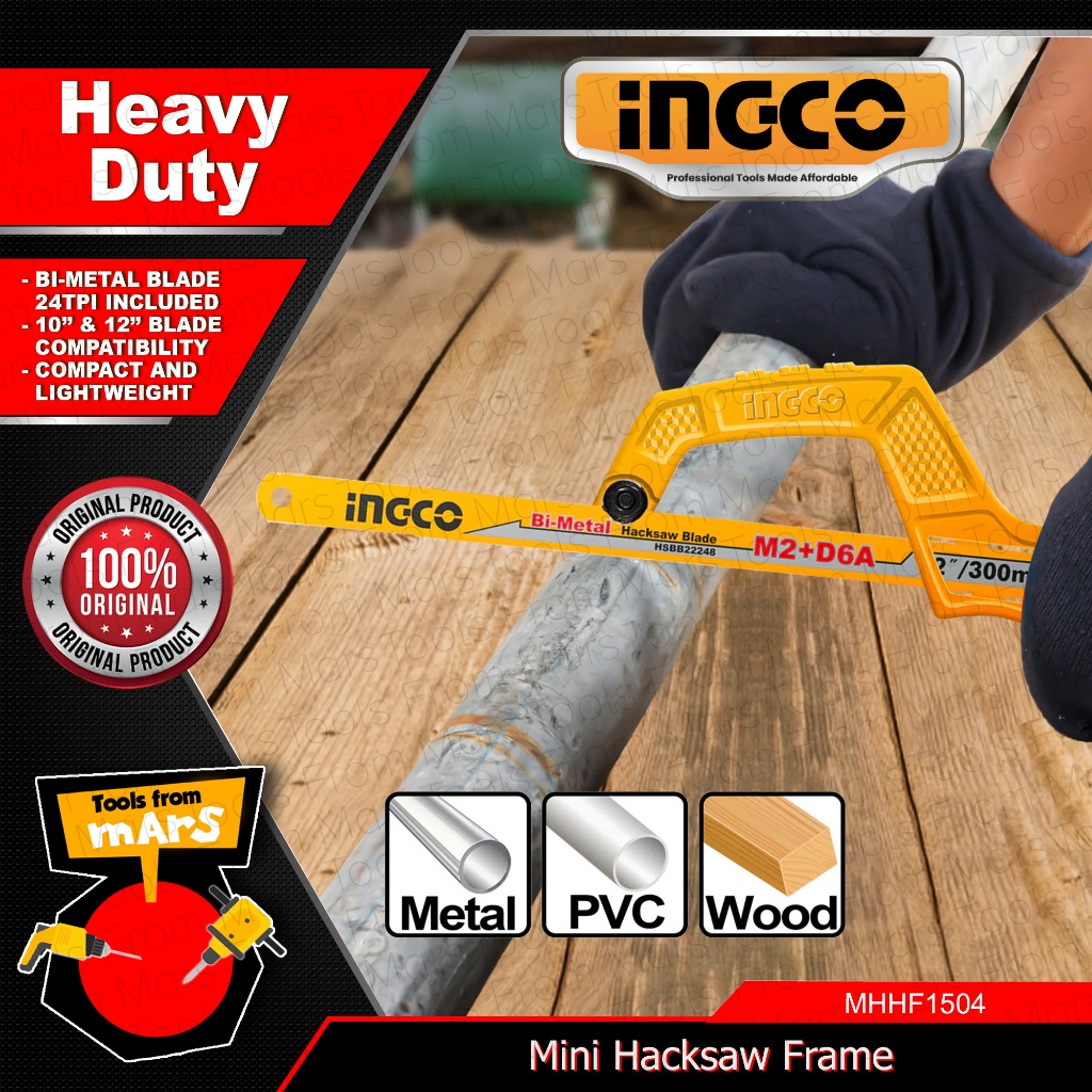INGCO 250mm (10") Mini Hacksaw Frame With Bi-Metal Blade 300mm (12 ...