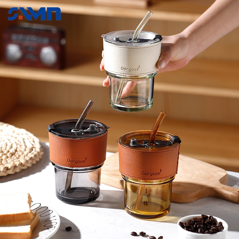 Coffee Mug With Cover Double Wall Glass Cups mugs coffee Silicone Straw ...