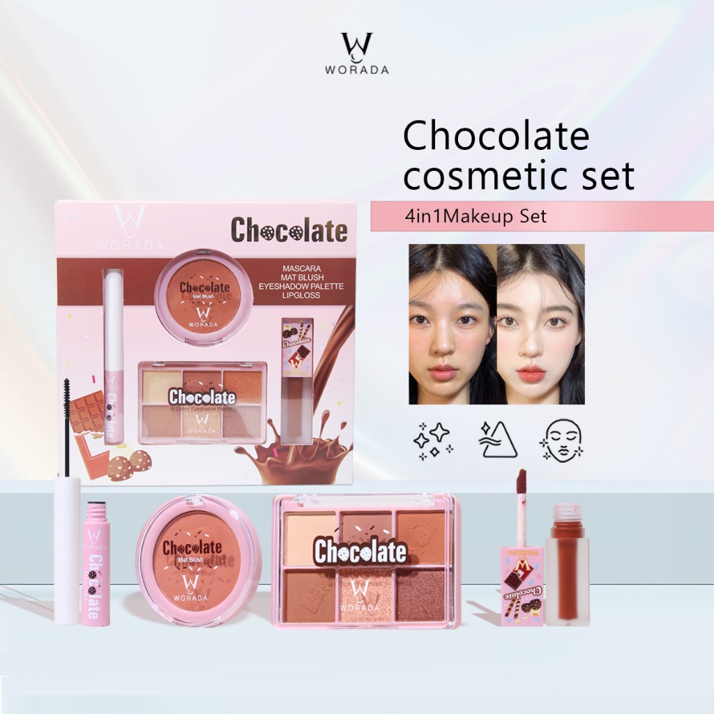 WORADA Chocolate 4 in 1 Makeup Set Matte Lip Gloss and Matte Blush ...