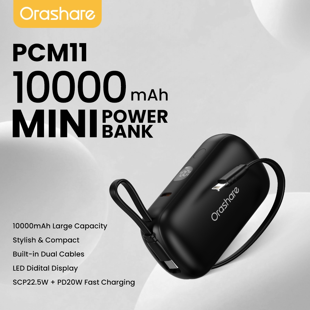 Orashare PCM11 Super Mini Powerbank 10000mAh With Dual Cable 22.5W Fast ...