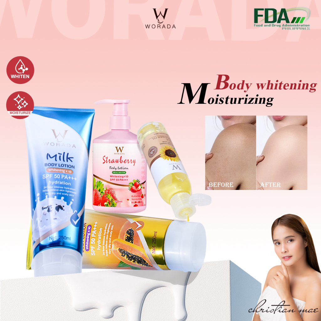 WORADA WhiteningX10 SPF50 Moisturizing Body Lotion And 100% Natural ...