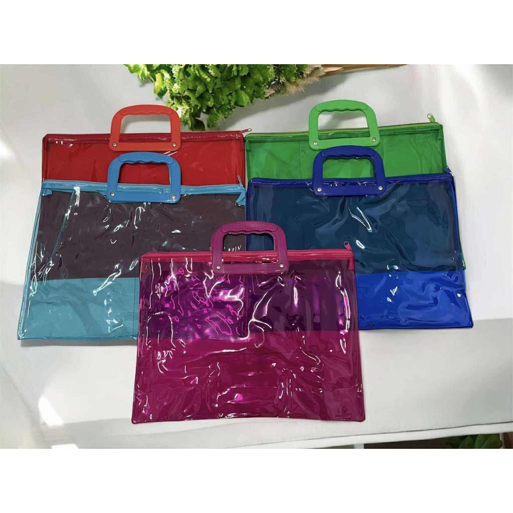 J'S Square Long Zippered Colored Plastic ENVELOPE WITH HANDLE .. 28cm H ...