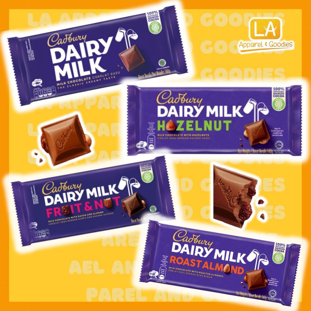 Cadbury Dairy 160g Milk Chocolate, HAzel Nut, Fruit and Nut, Roast ...
