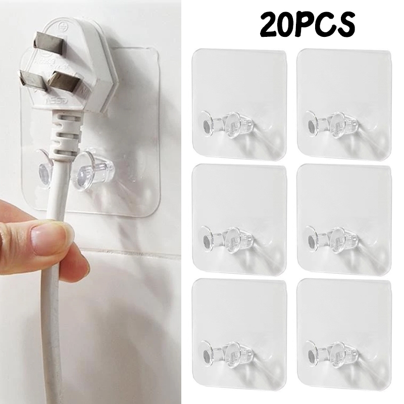 20Pcs Transparent Power Plug Hook Wall Mounted Hooks Home Organizer ...
