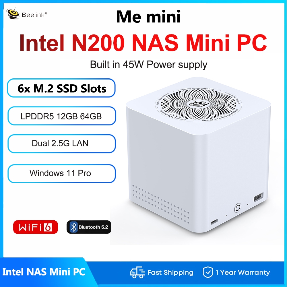 Beelink ME mini 6-Slot NAS Mini PC Inte N200 DDR5 12GB 64GB Home ...